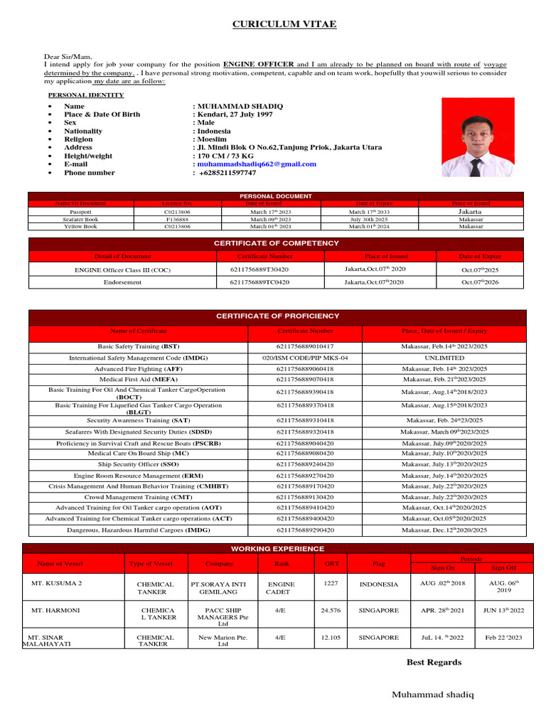 CV 4:E Muhammad Shadiq | PDF | Ships | Shipping