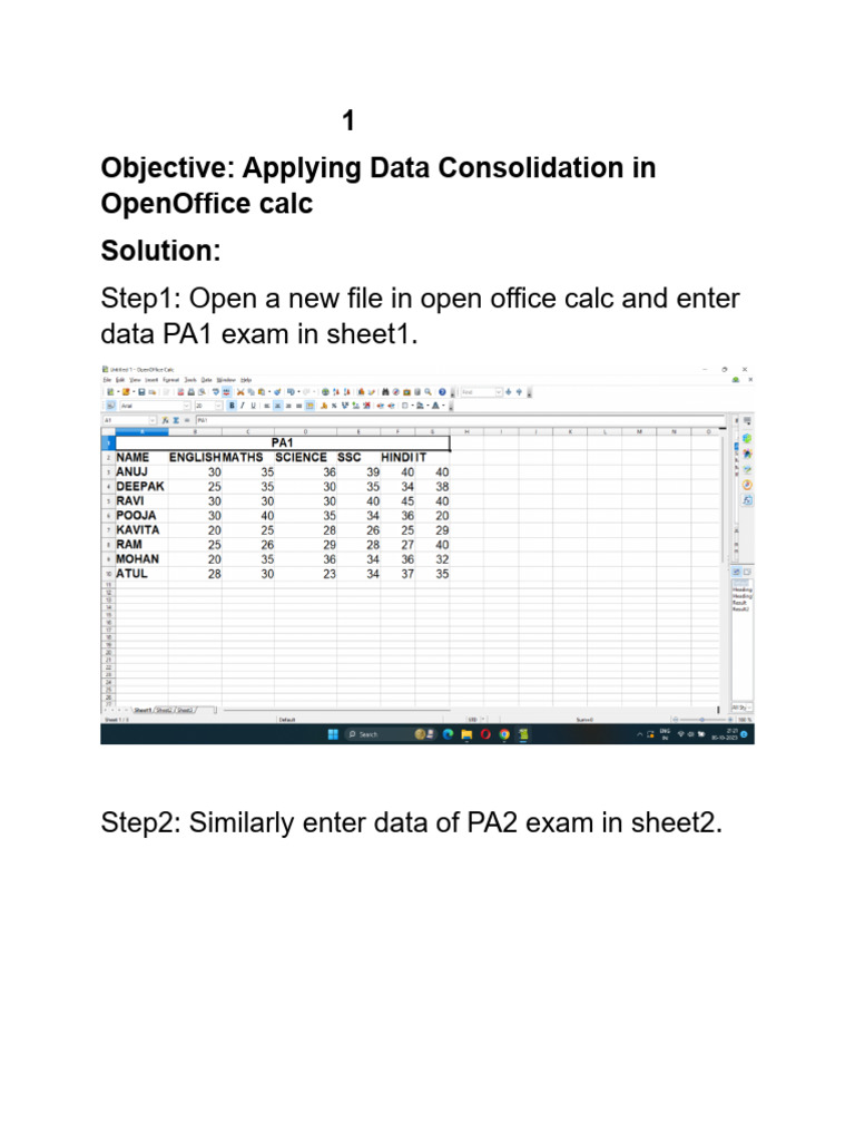 1 Objective: Applying Data Consolidation in Openoffice Calc Solution | PDF