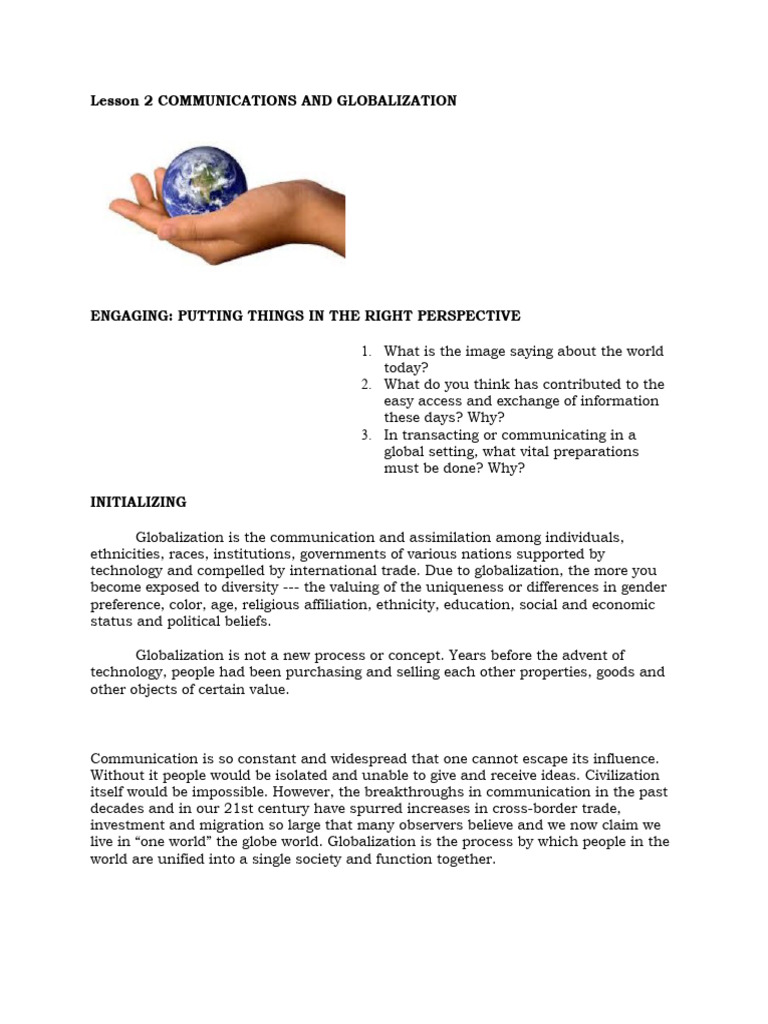 Lesson 2 COMMUNICATIONS AND GLOBALIZATION | PDF