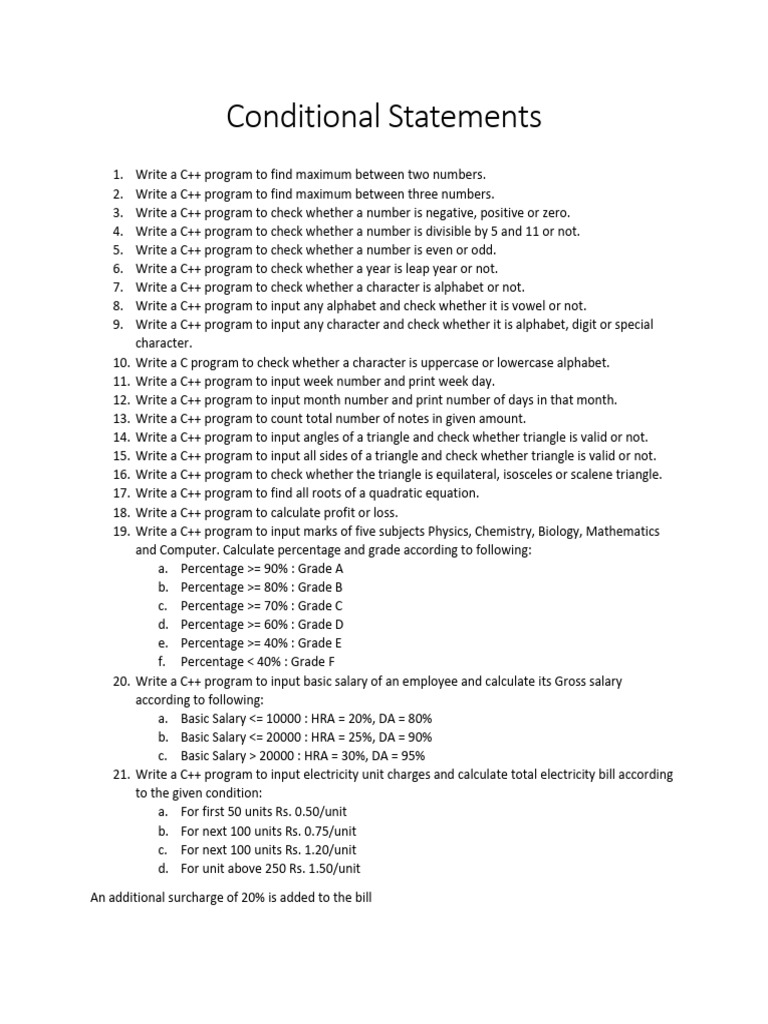 C++ Conditional Statements Programs | PDF