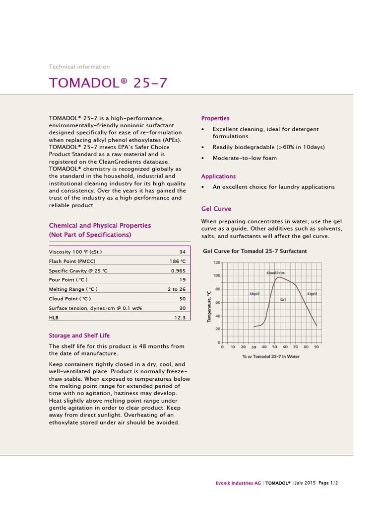 Tomadol 25-7 | PDF | Surfactant | Materials