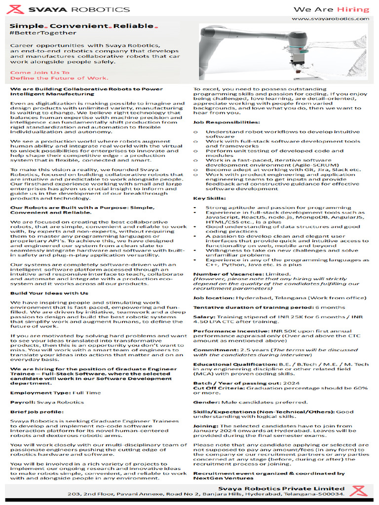 Svaya Robotics GET SD 2024 Batch | PDF