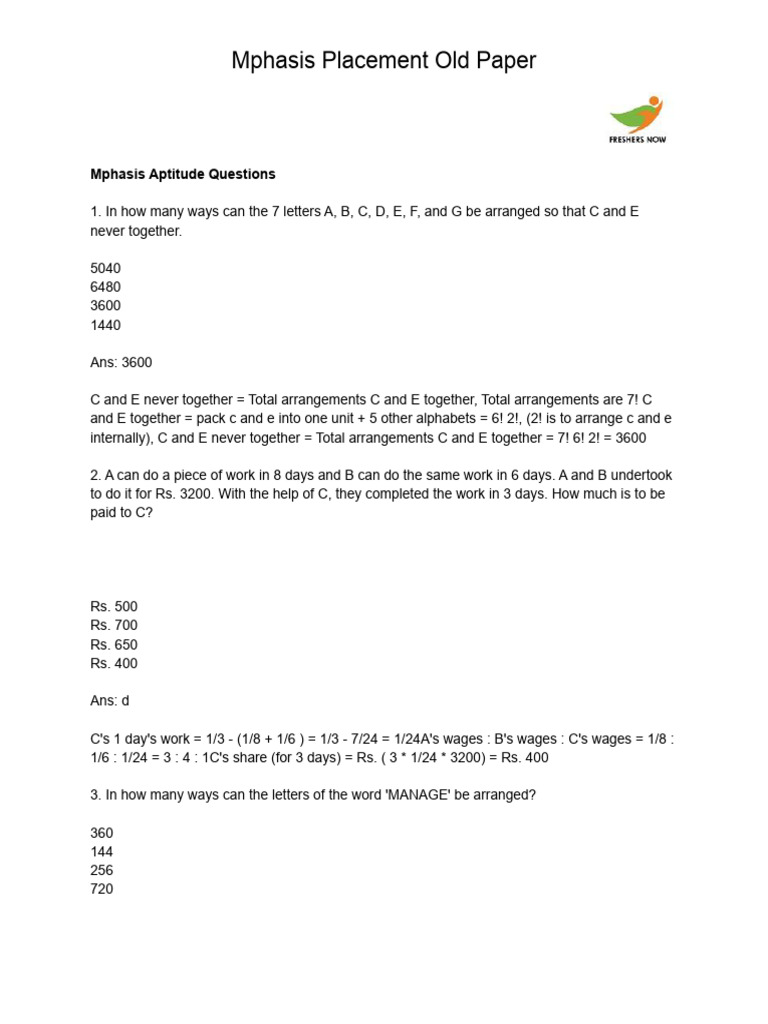Mphasis Model Placement Paper | PDF | Multiplication | Parameter (Computer Programming)