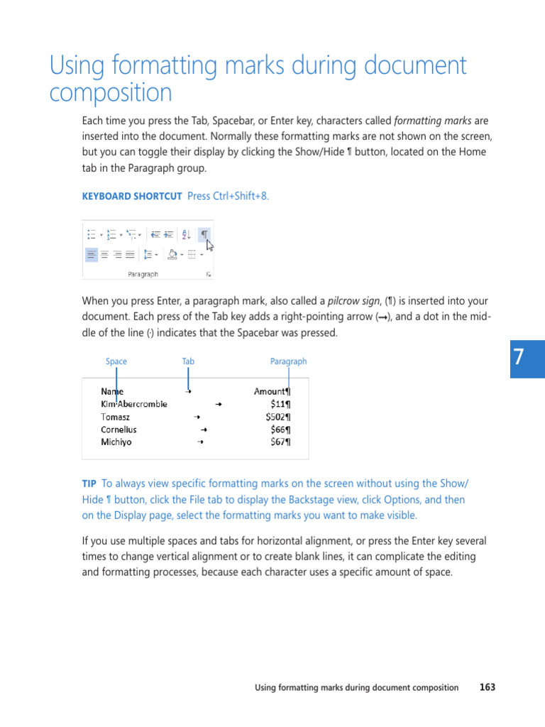 Using Formatting Marks During Document Composition: Keyboard Shortcut | PDF