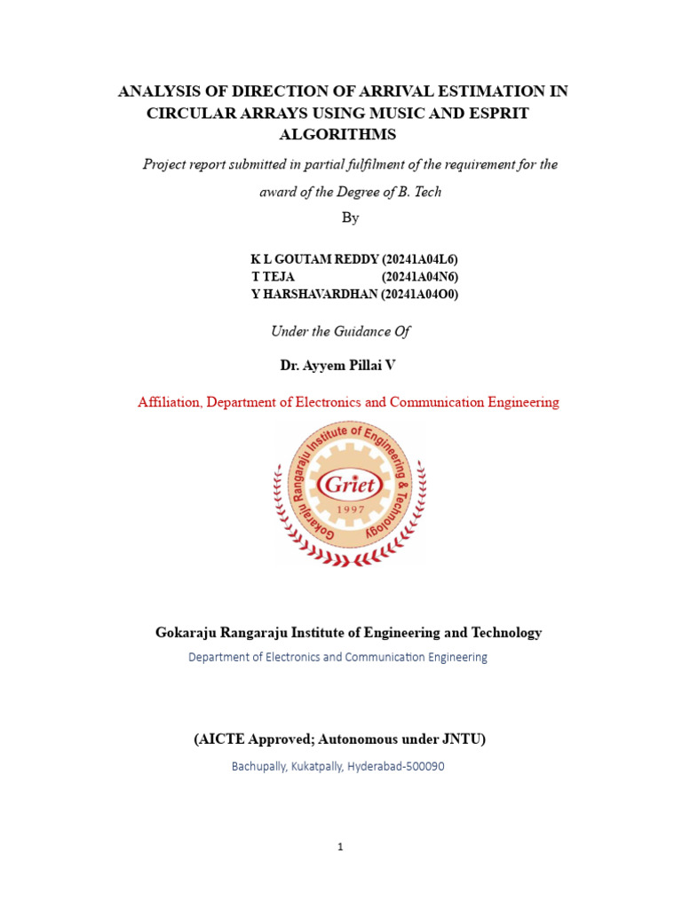Analysis of Direction of Arrival Estimation in Circular Arrays Using Music and Esprit Algorithms ...
