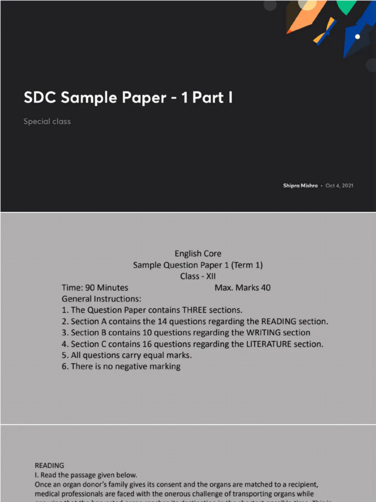 SDC Sample Paper 1 Part I No Anno | PDF