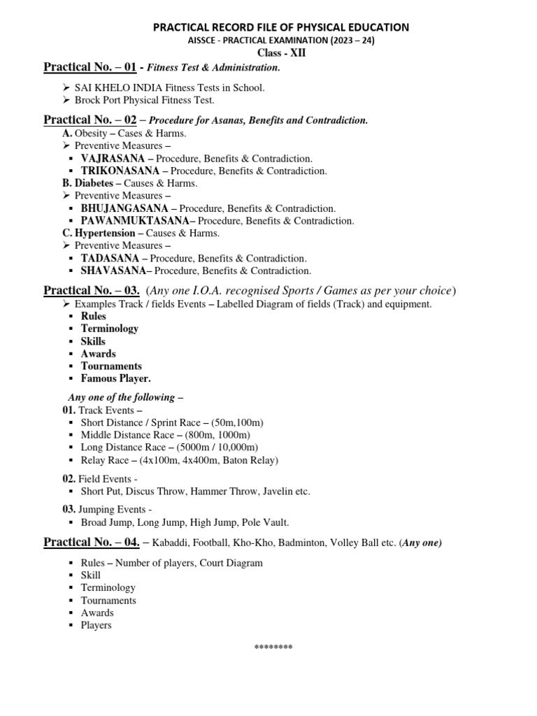Practical Record File of Physical Education | PDF
