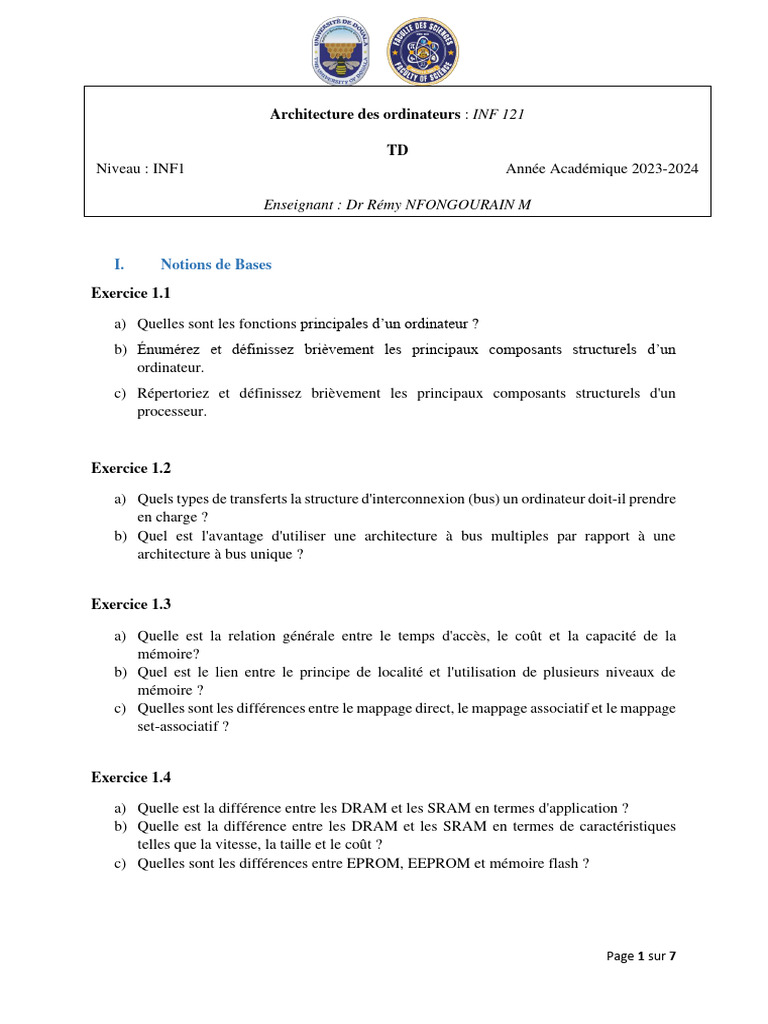 TD INF 112 Archi Ordi-Etud | PDF