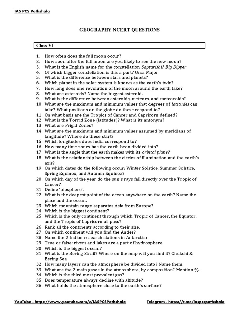 Geography NCERT Questions Bank | PDF