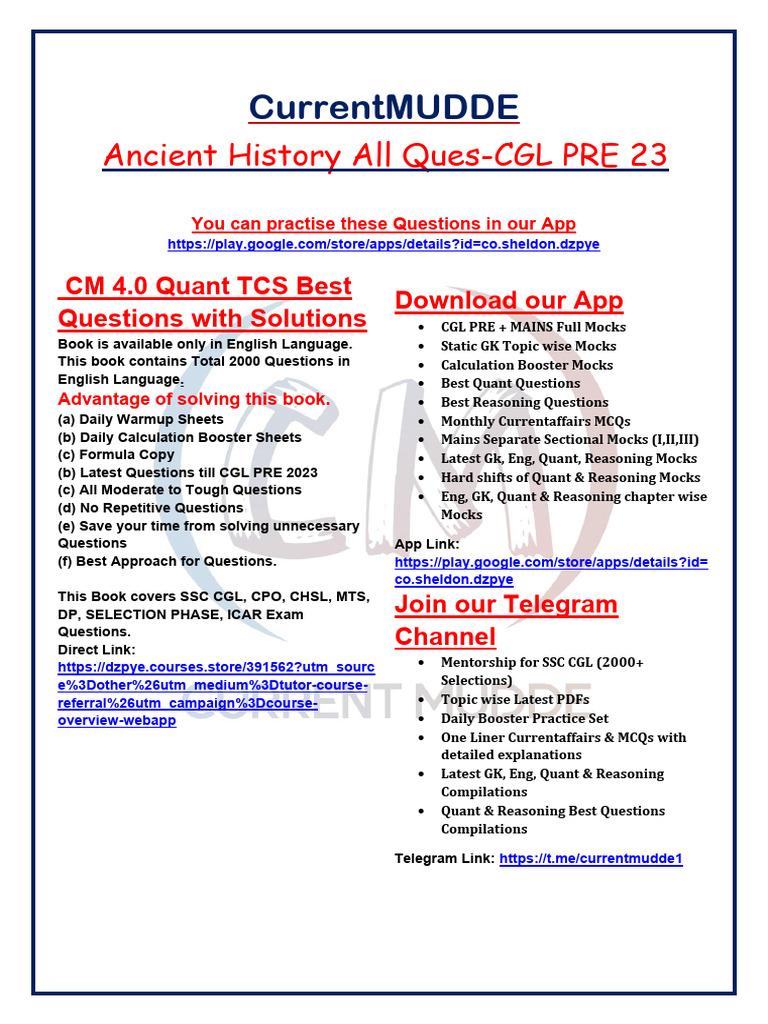 Ancient History CGL 23 All Ques | PDF