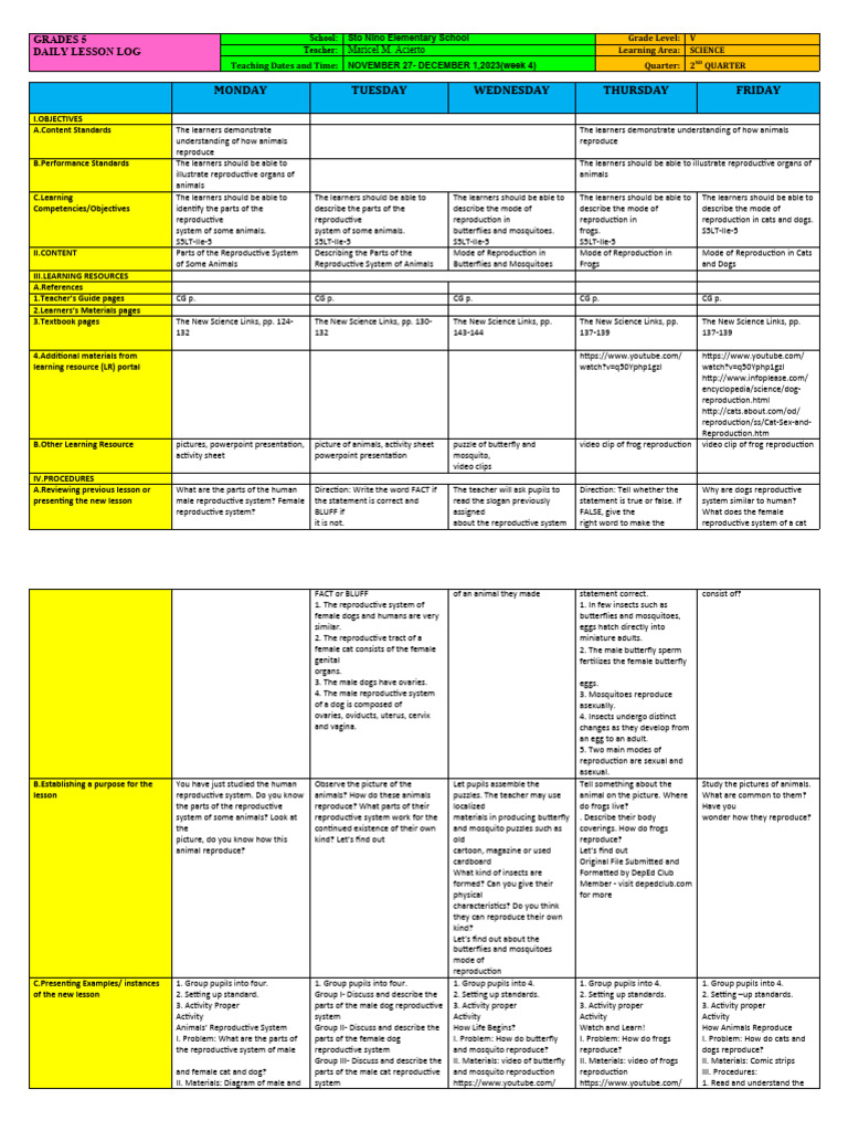 Grade 5 Science: Animal Reproduction Log | PDF