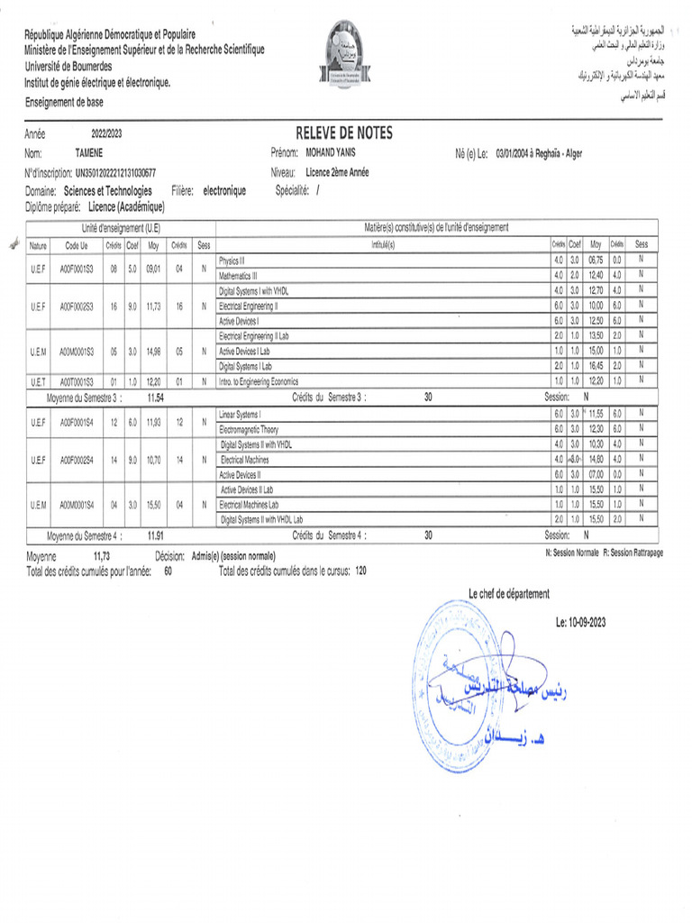 Releve de Notes l2 | PDF