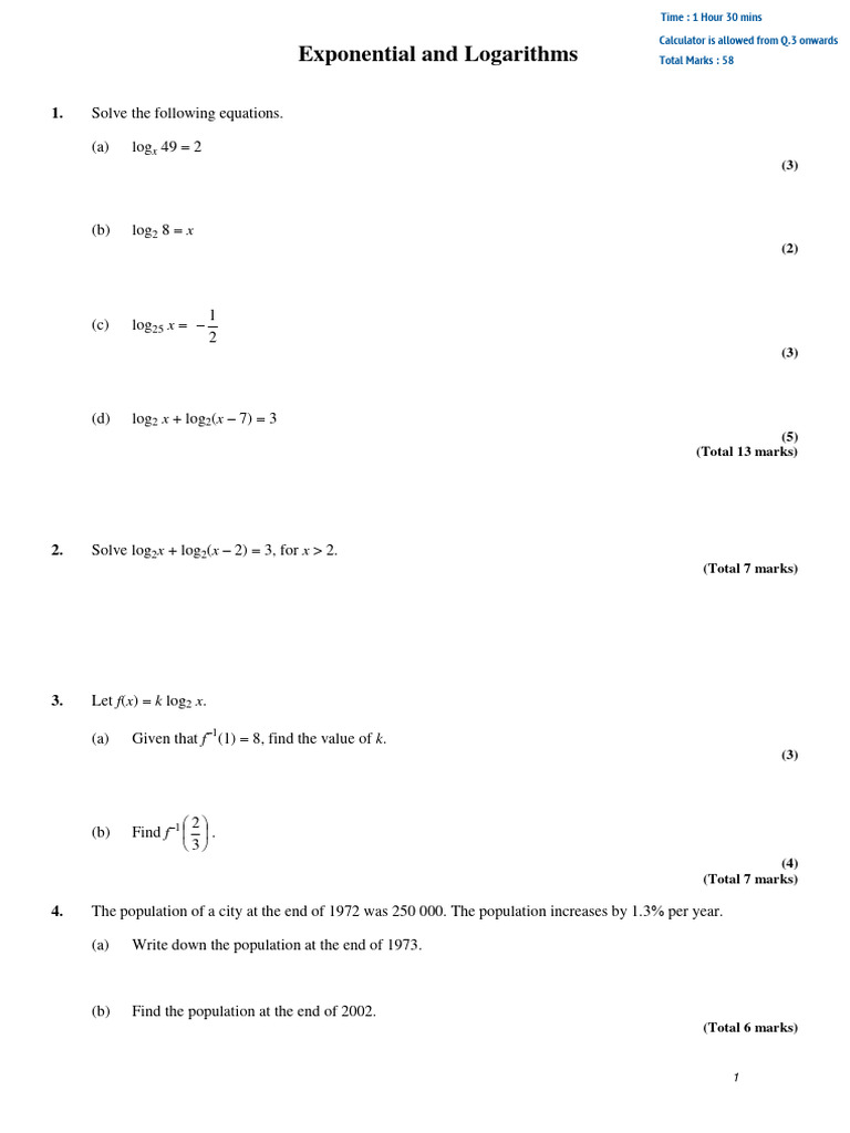 Test - 1 Exponents and Logs | PDF | Special Functions | Numbers