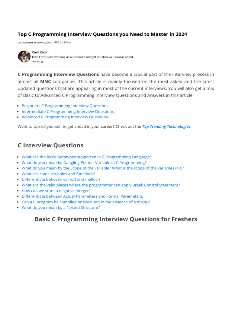 Top 50 C Programming Interview Questions and Answers in 2024 - Edureka ... Top 50 C Programming Interview Questions and Answers in 2024 - Edureka ...