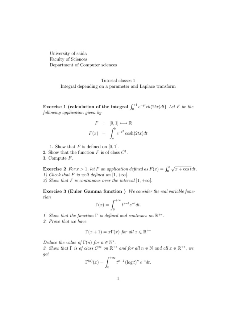 TD1 1 | PDF | Laplace Transform | Calculus