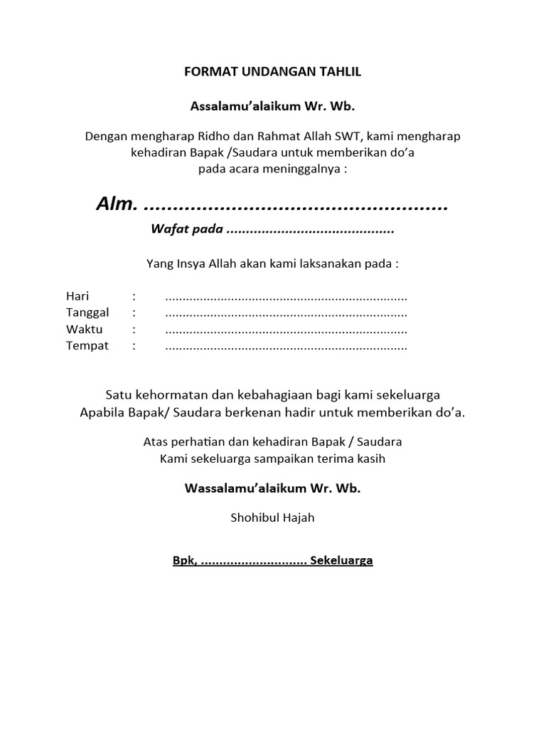 Format Undangan Tahlil | PDF