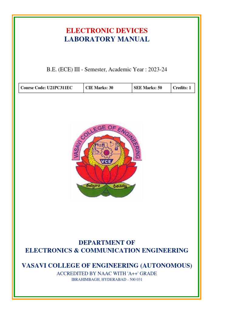 ED Lab Student Manua2023-24 | PDF | Rectifier | Bipolar Junction Transistor