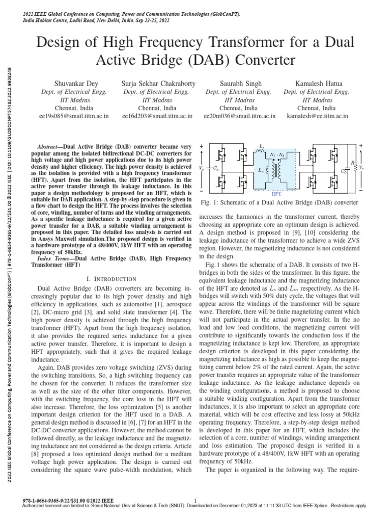 Design of High Frequency Transformer For A Dual Active Bridge DAB ...