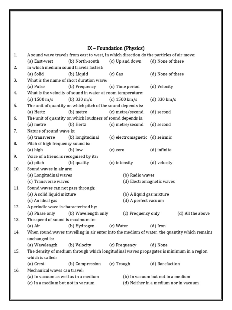 Class IX Physics Sound Waves Quiz | PDF | Waves | Sound