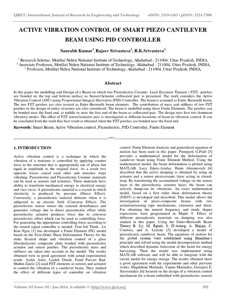 Active Vibration Control of Smart Piezo | PDF | Piezoelectricity | Control Theory