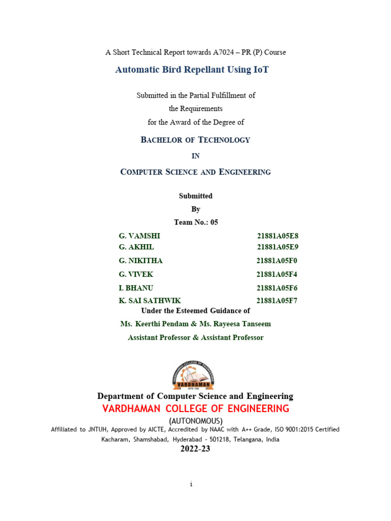 PR Report Team5 | PDF | Internet Of Things | Arduino