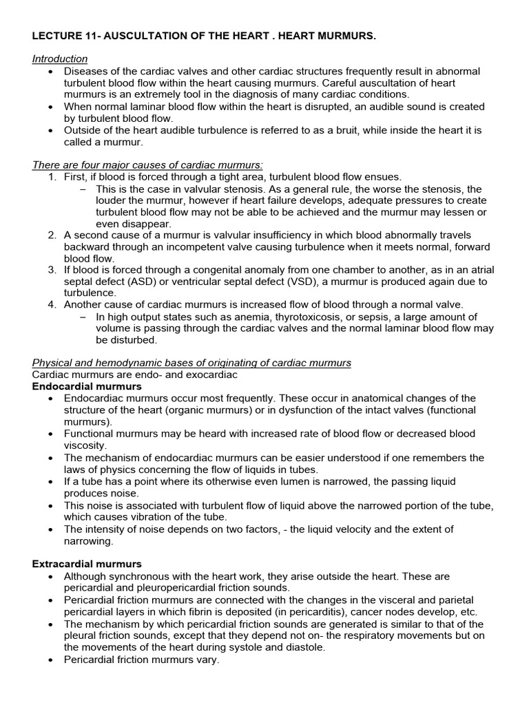 Auscultation of Heart | PDF | Heart Valve | Diastole
