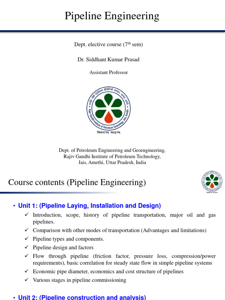 Pipeline Engineering: Dept. Elective Course (7 Sem) | PDF | Technology ...