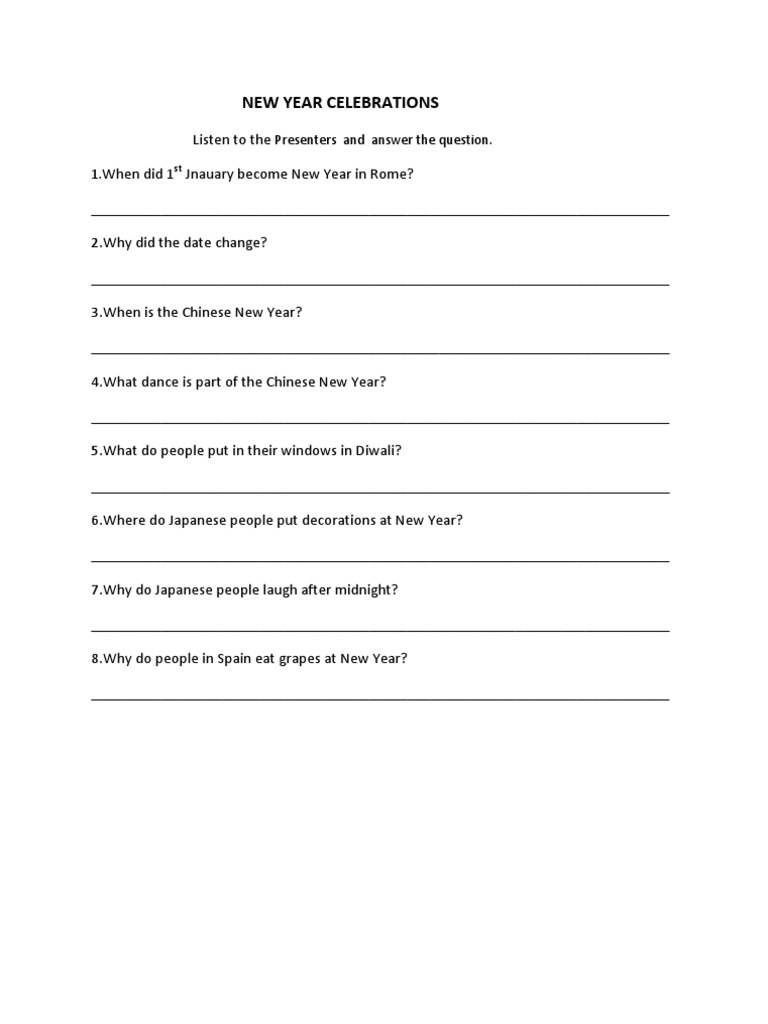 New Year Celebrations: Presenters and Answer The Question. 1 | PDF