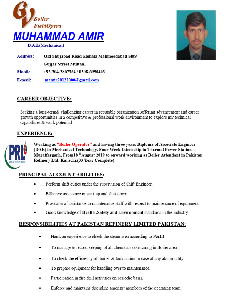 MUHAMMAD AMIR-Cv | PDF