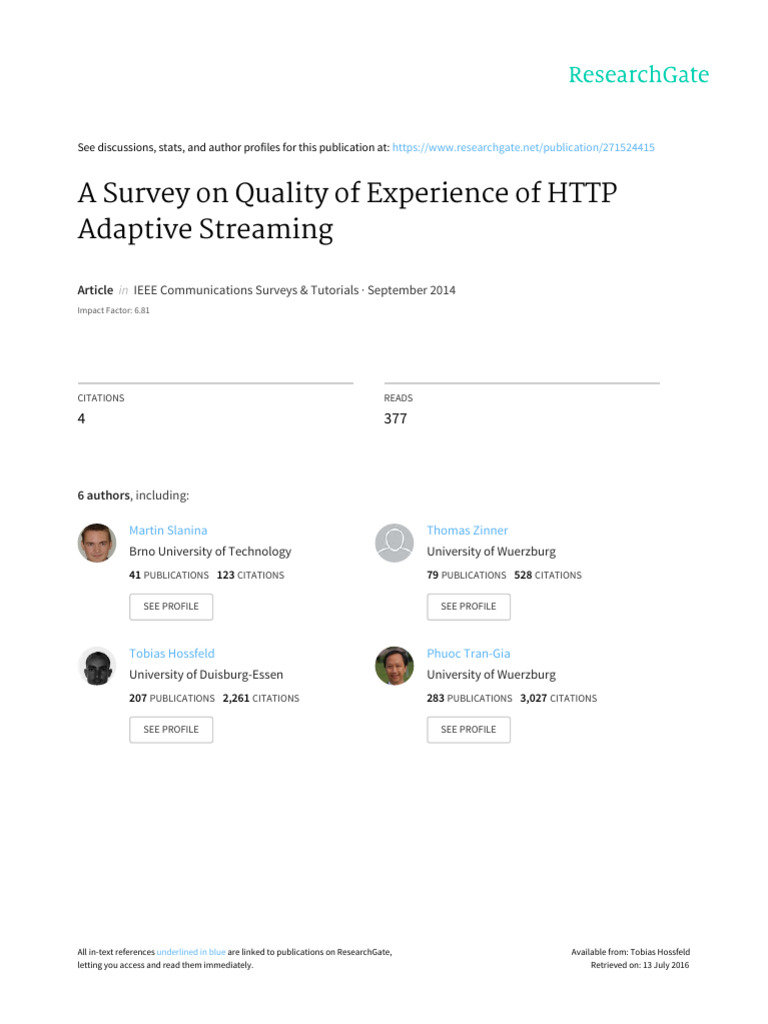 Survey HTTP Adaptive Streaming | PDF | Streaming Media | Digital Technology