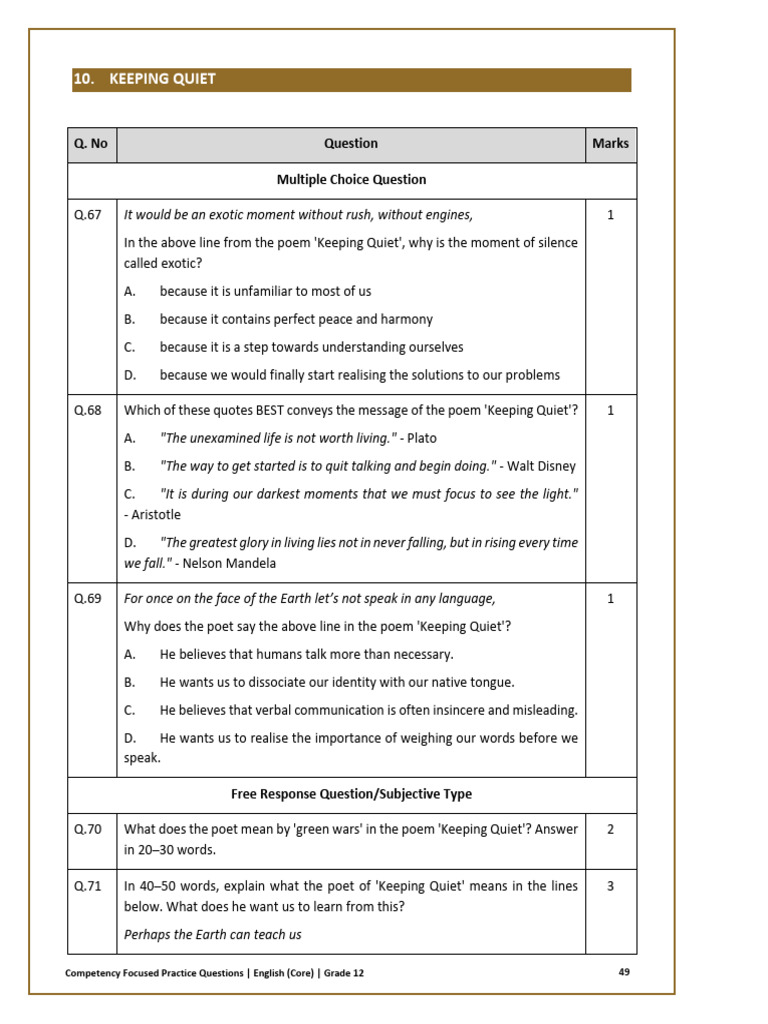 Keeping Quiet - CBQ | PDF