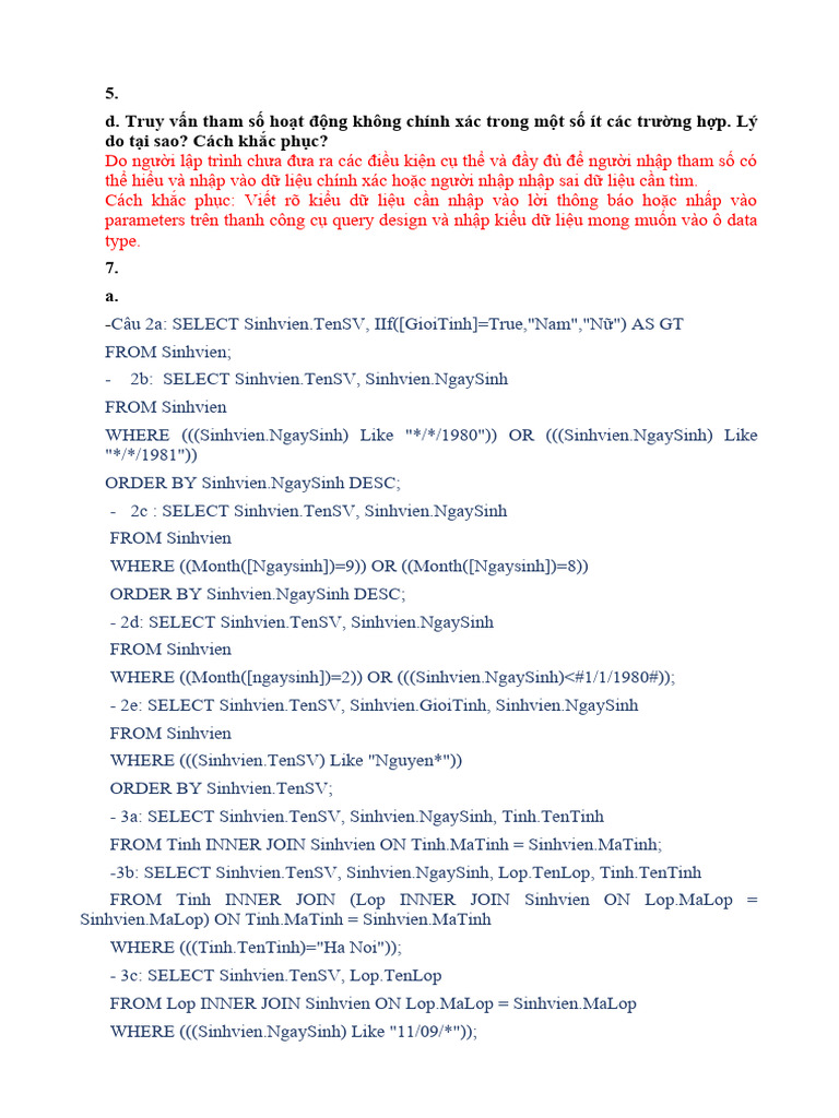 Bài tập access 02 câu 5d và câu 7a | PDF