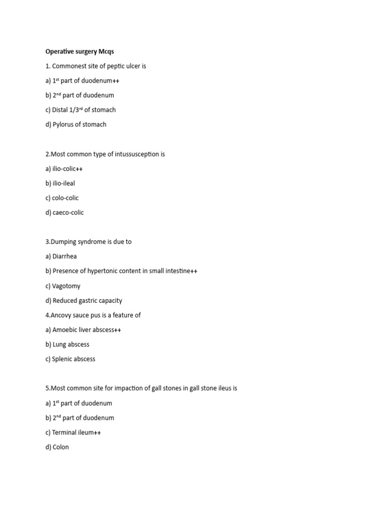 Operative Surgery Mcqs | PDF