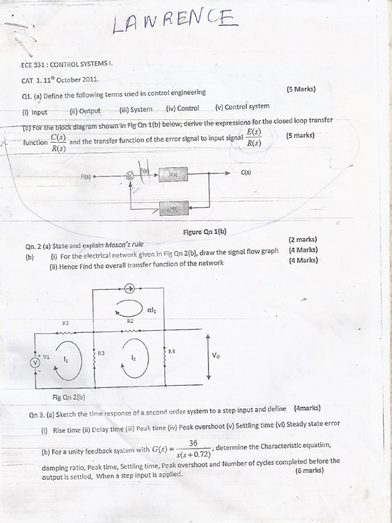 Control System I Q&A - ECE 331 Q&A - 1634648799 | PDF