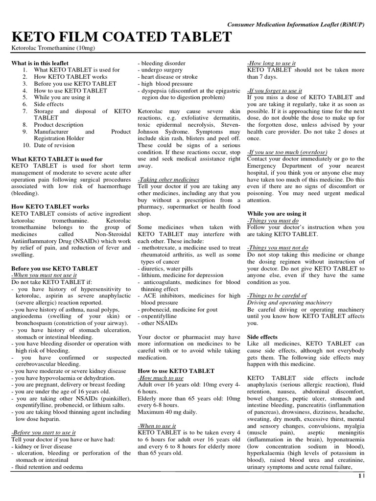 Keto Film Coated Tablet Ketorolac Tromethamine YSP INDUSTRIES M SDN BHD ...