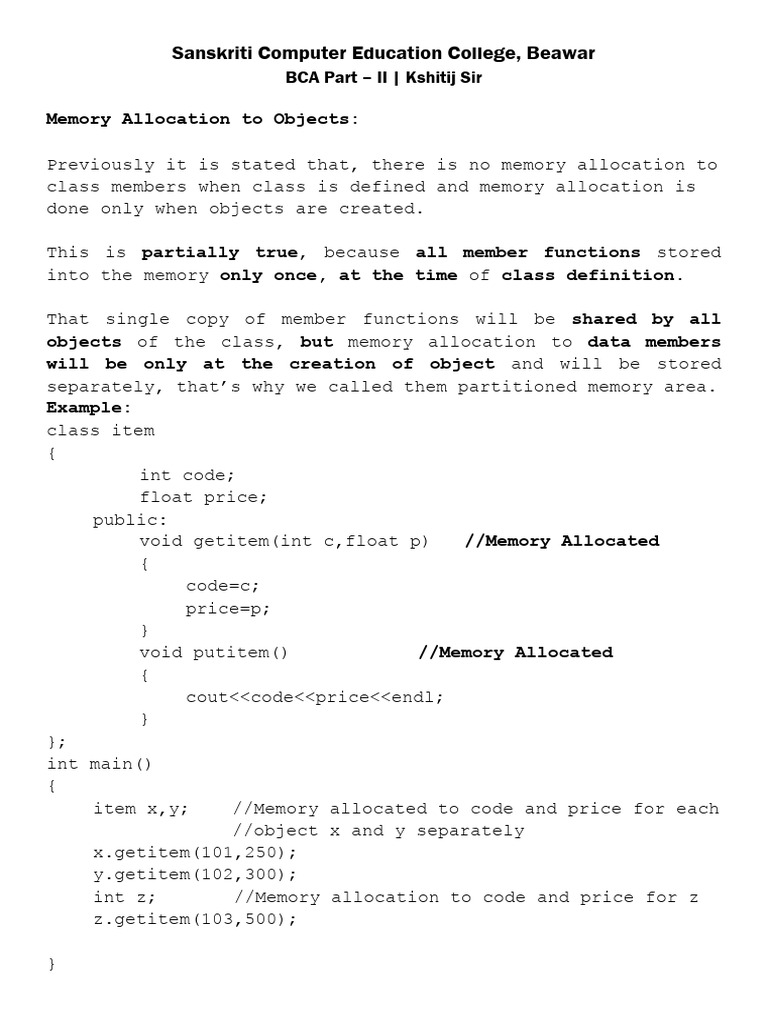 MemoryAllocation, Static Members in C++ | PDF | Namespace | Method (Computer Programming)
