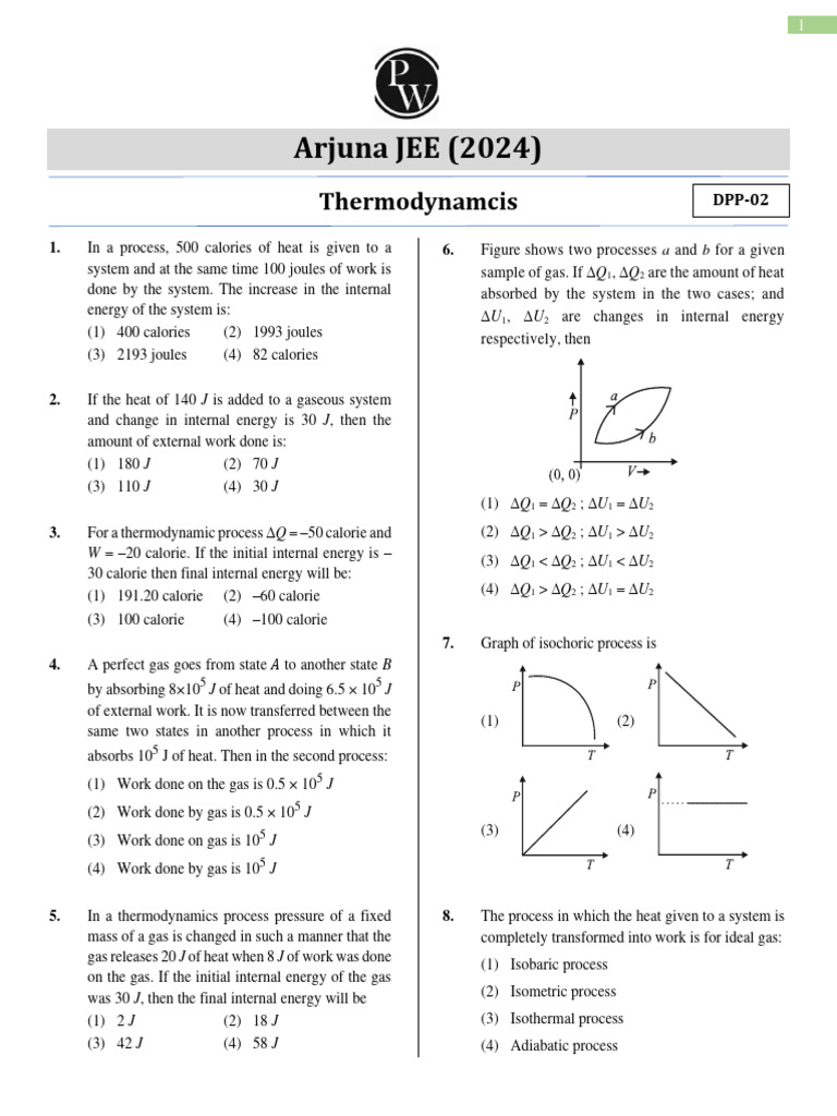 KTG & Thermodynamics DPP 02 (Of Lec 04) - Arjuna JEE 2024 | PDF