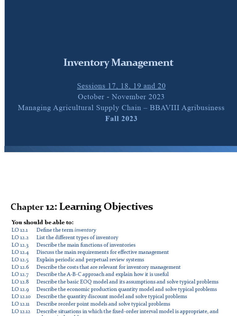 Session 17, 18, 19 and 20 - Inventory Management - October 2023 | PDF