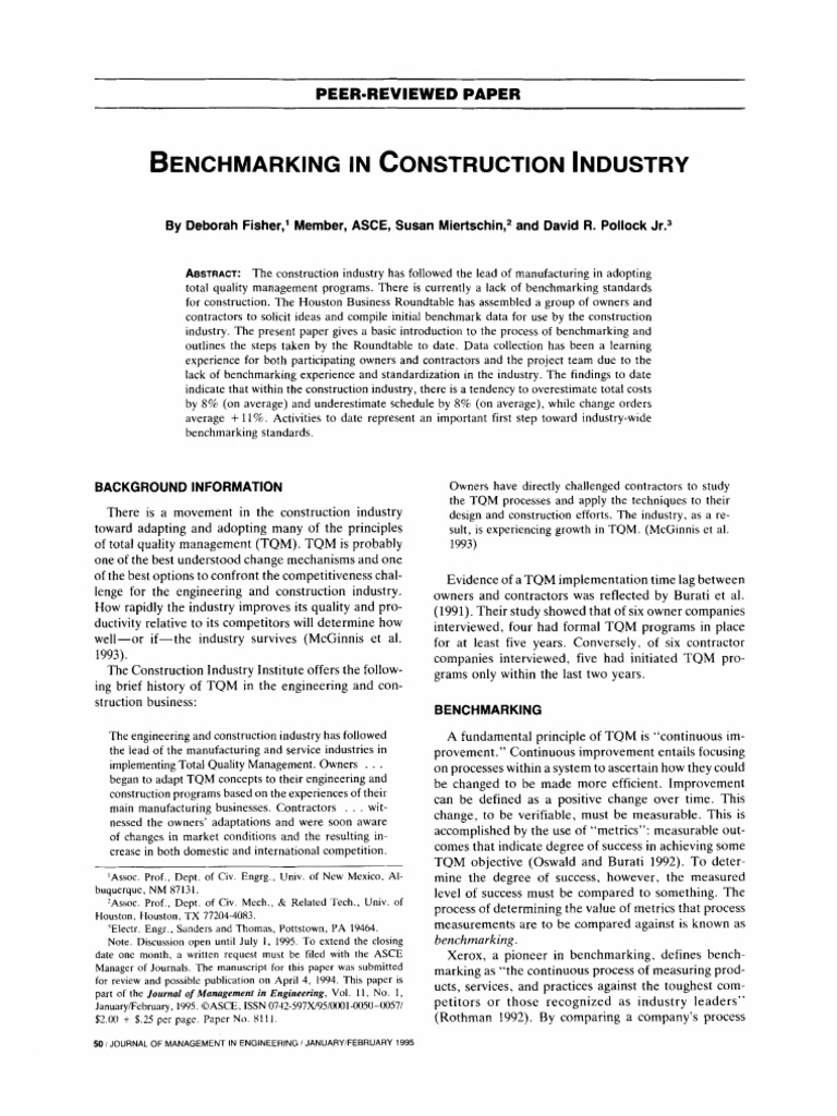 Unit 6 - Benchmarking in The Construction Industry | PDF