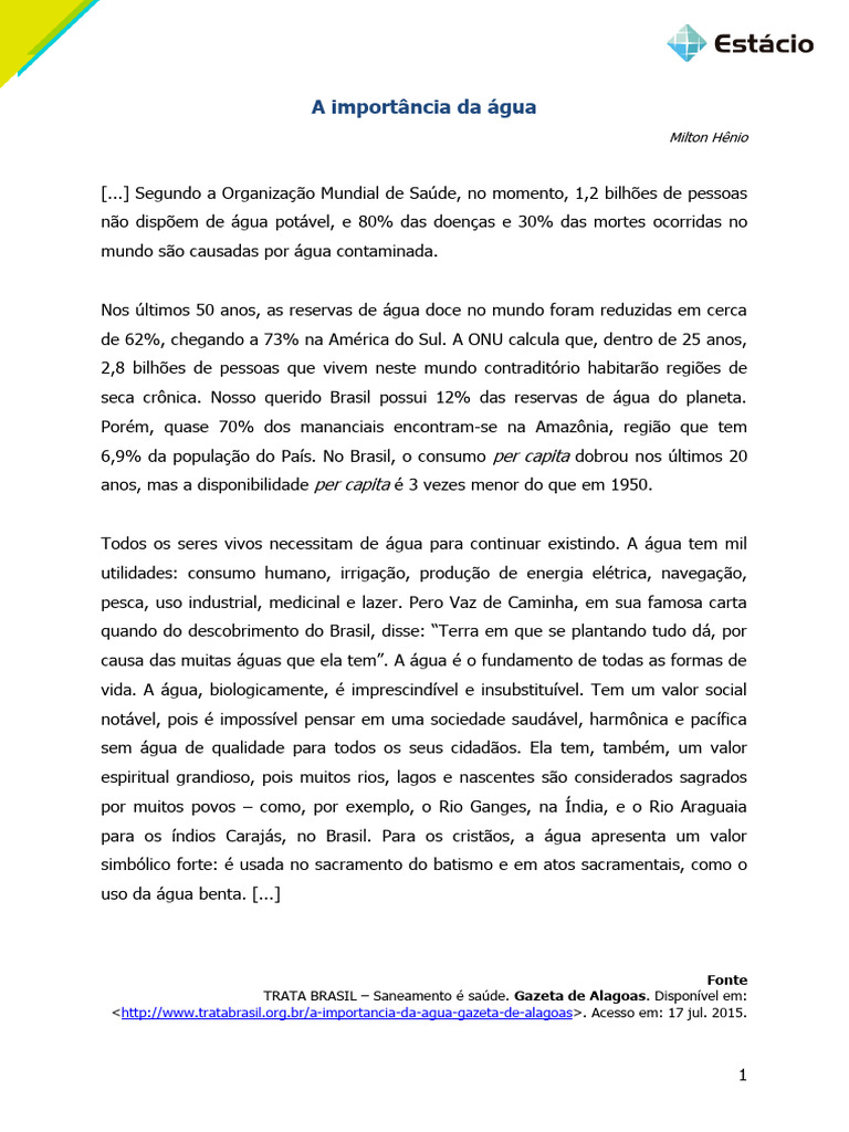 A Importancia Da Agua | PDF