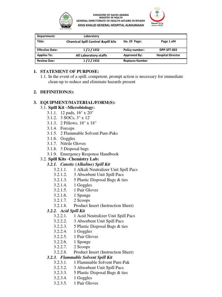 DPP-CFT-003 Chemical Spill Control &spill Kits | PDF | Laboratories ...