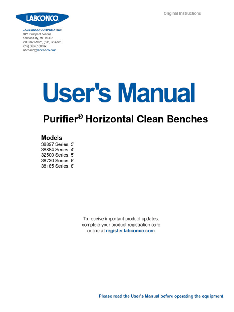 Labconco-3876800 Rev H Purifier Ss Horizontal Clean Benches User Manual ...