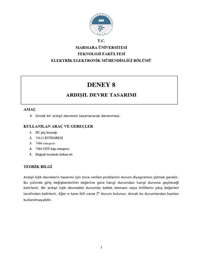 Deney 8: Ardişil Devre Tasarimi | PDF