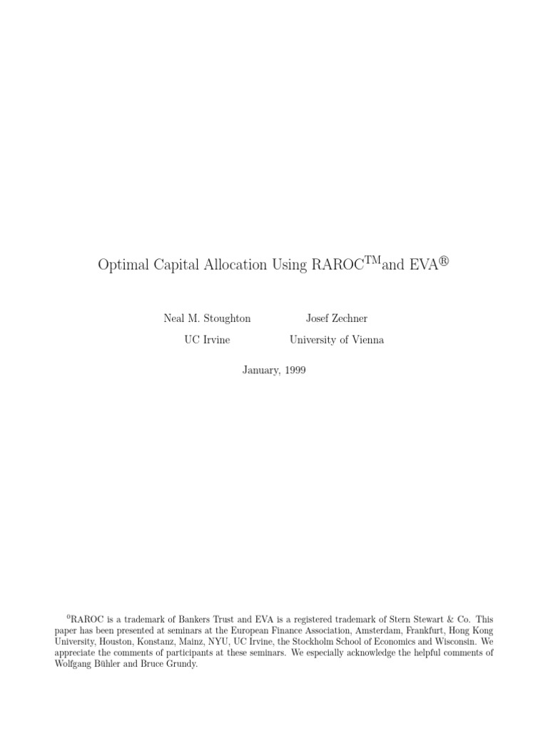 Optimal Allocation Using RAROC AND EVA | PDF | Value At Risk ...