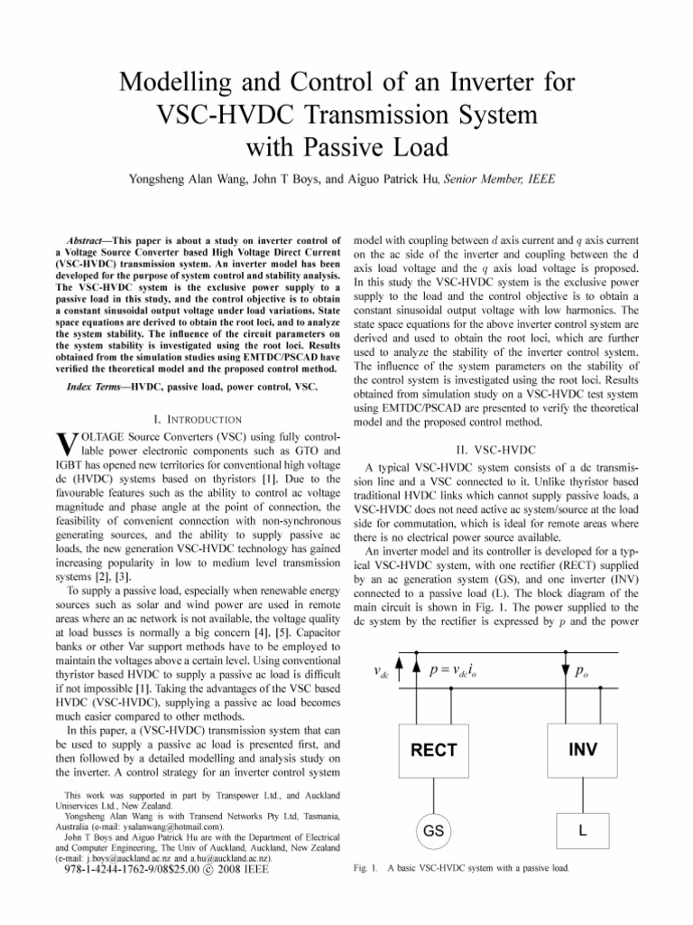 VSC-HVDC Inverter Control for Passive Loads | PDF