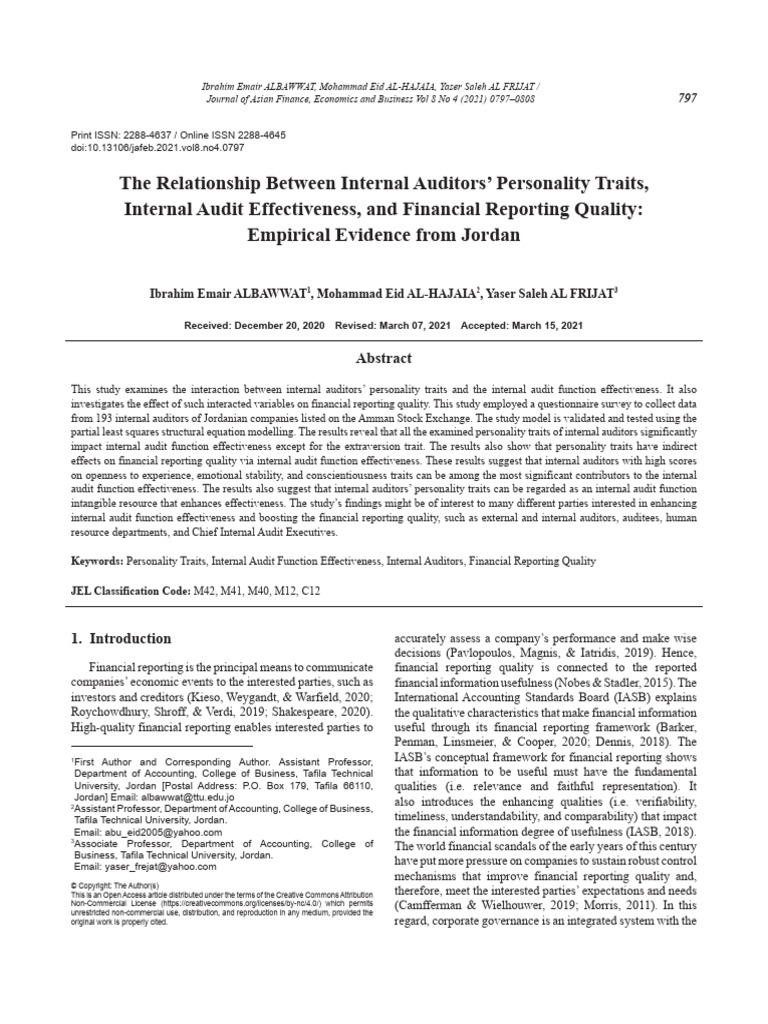 The Relationship Between Internal Auditors' Personality Traits, Internal Audit Effectiveness ...