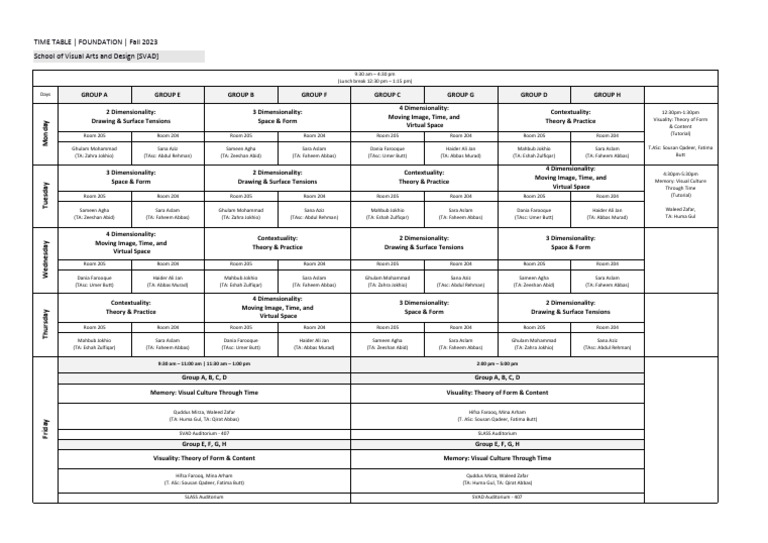 Foundation Timetable - Fall 2023 | PDF