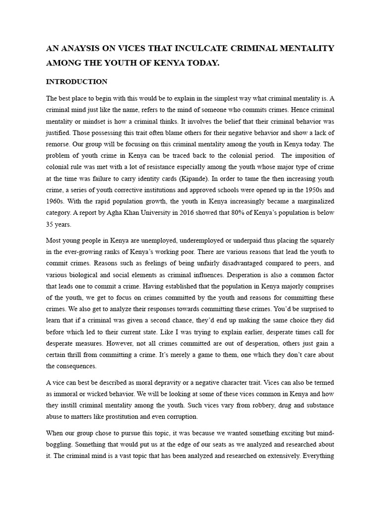 An Anaysis On Vices That Inculcate Criminal Mentality Among The Youth ...
