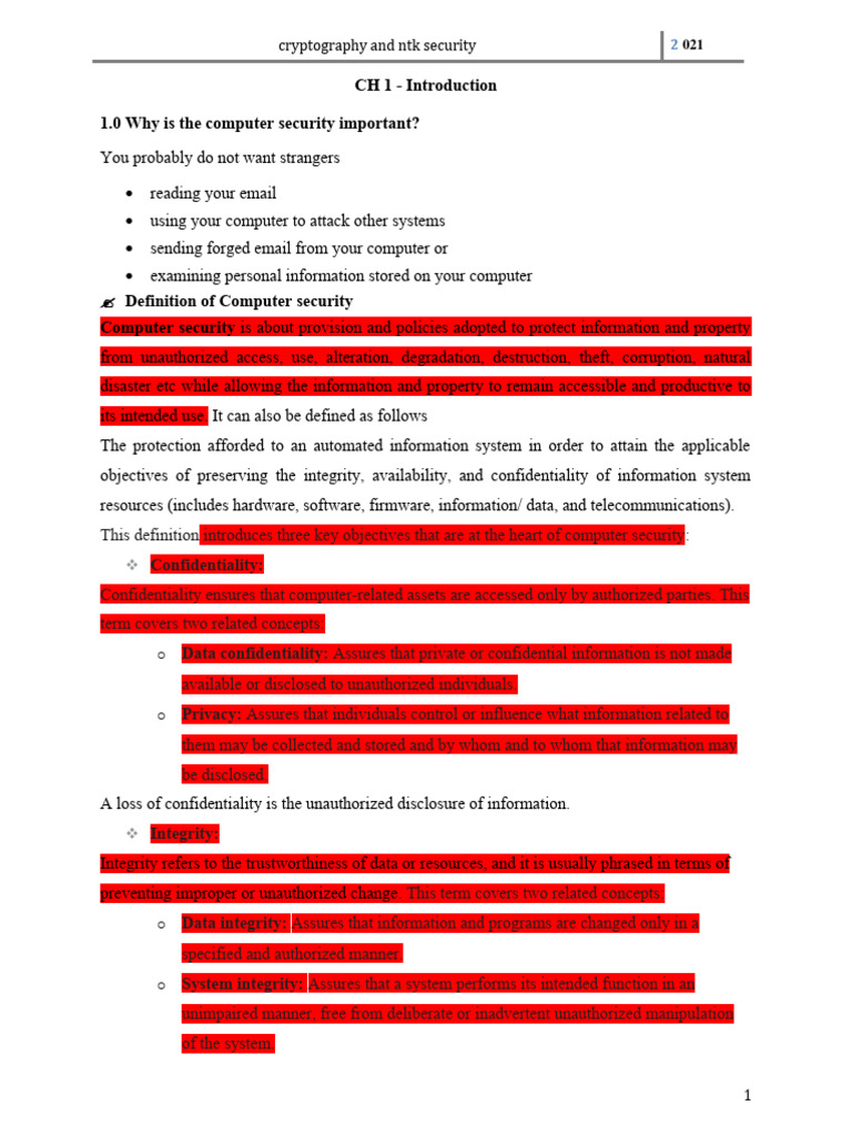 CH 1 | PDF | Cryptography | Encryption