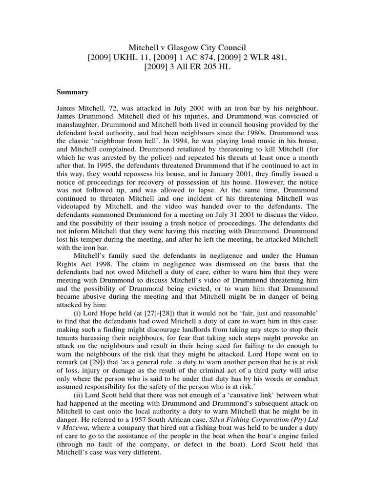 Mitchell V Glasgow City Council | PDF